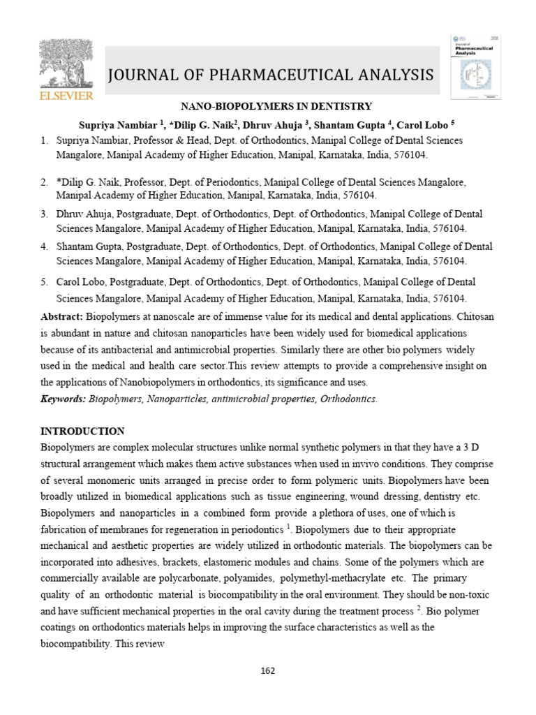 Nano-Biopolymers in Dentistry | PDF | Biopolymer | Medical Imaging