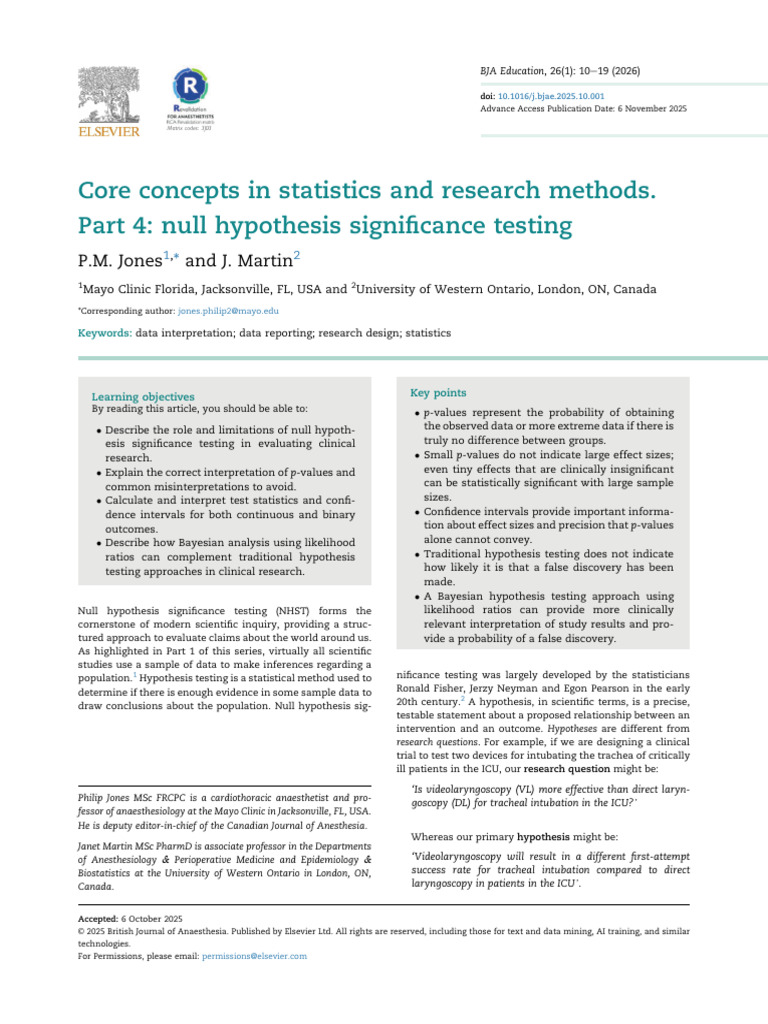 Core Concepts in Statistics and Research Methods. | PDF | P Value ...
