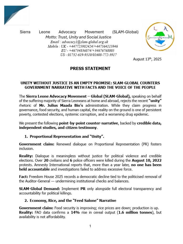 Slam-global's Press Statement on the Bio Administration's Rhetorics on ...