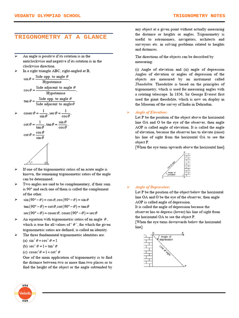 Trignometry Notes | PDF | Trigonometry | Trigonometric Functions