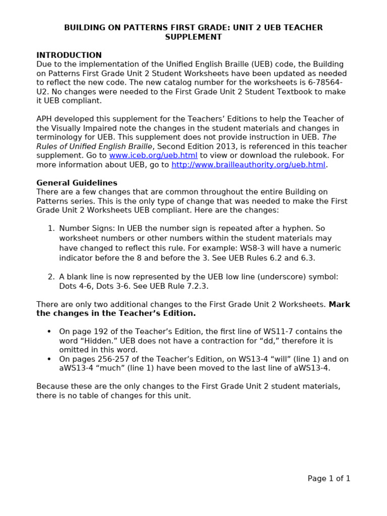 BOP First Grade Vol2 UEB Teacher Supplement | PDF