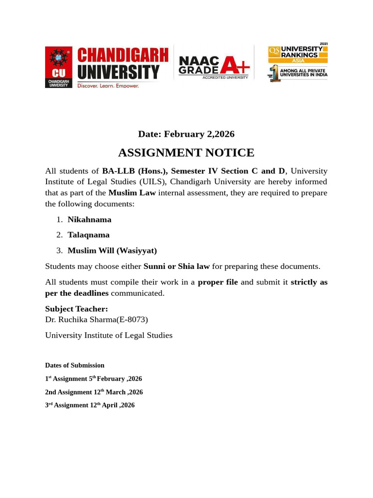 Assignment Notice 2026 | PDF