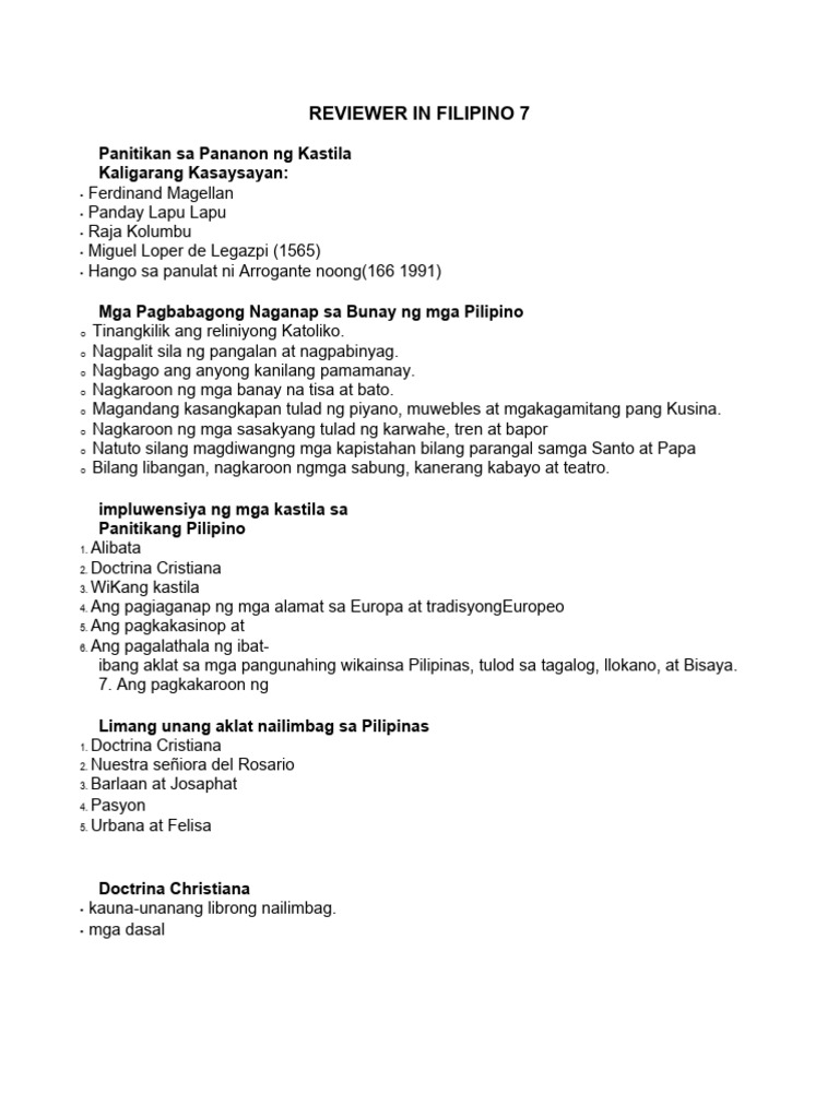 3rd Periodical Reviewer in Filipino 7 | PDF