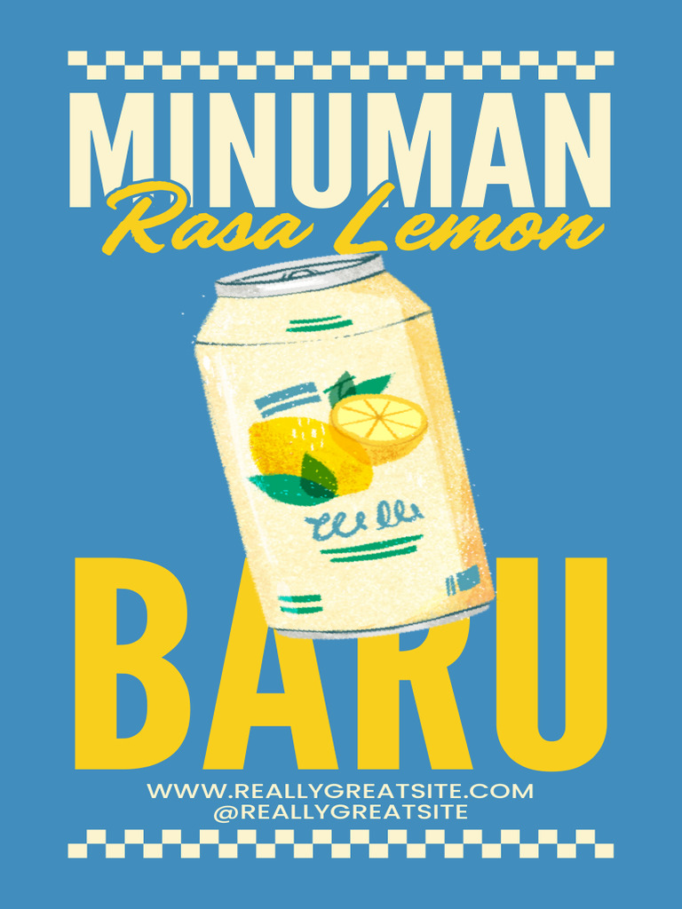 Biru & Kuning Retro Berani Geometri Produk Minuman Baru Rasa Lemon ...