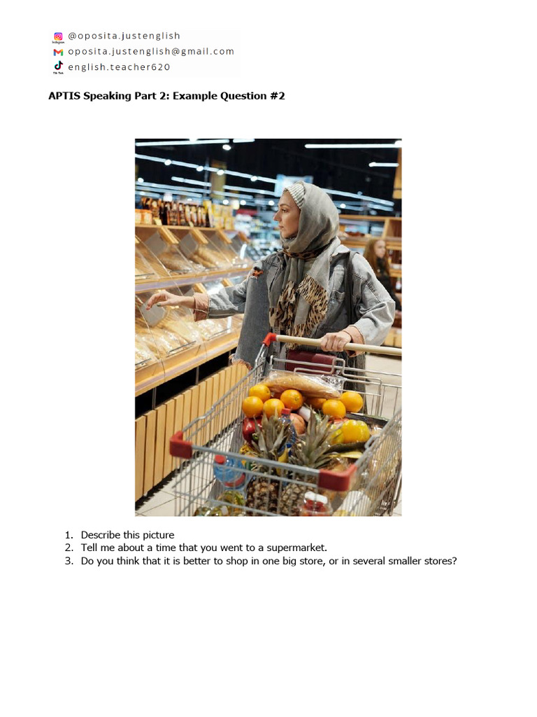 Aptis Speaking Part 2. Exercises | PDF