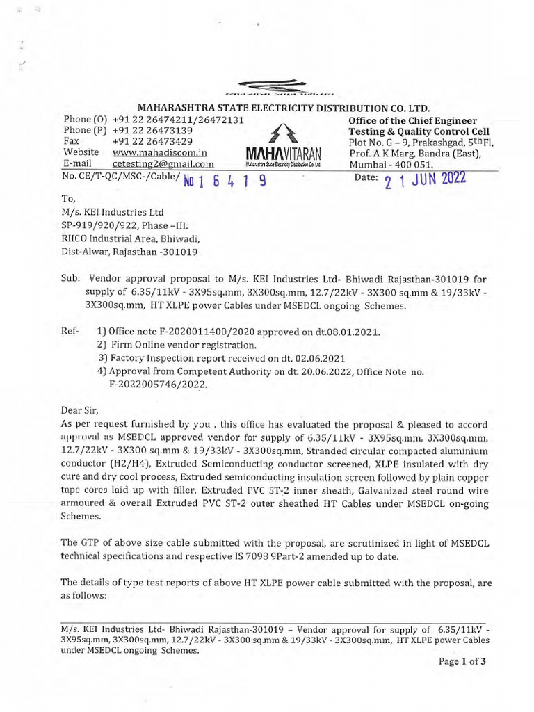 MSEDCL HT GTP APPROVAL. | PDF