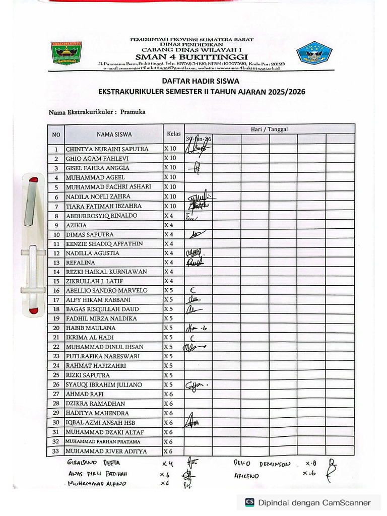Absen Ekskul 30-01-26 | PDF