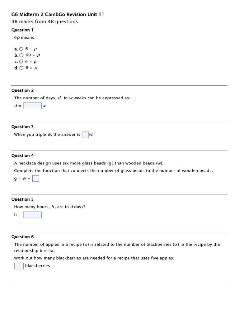 G6 Midterm 2 CambGo Revision Unit 11 | PDF | Cartesian Coordinate ...