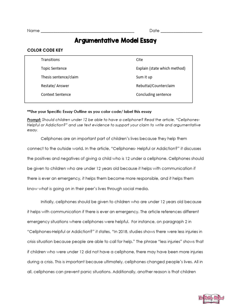 ArgumentativeEssayWritingSampleModelOutlineexemplarcollaborativelesson ...