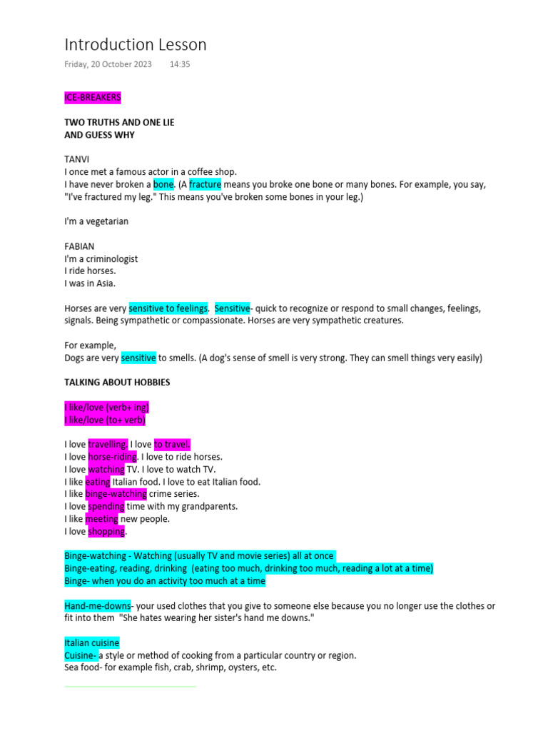 Introduction Lesson and Homework Fabian | PDF