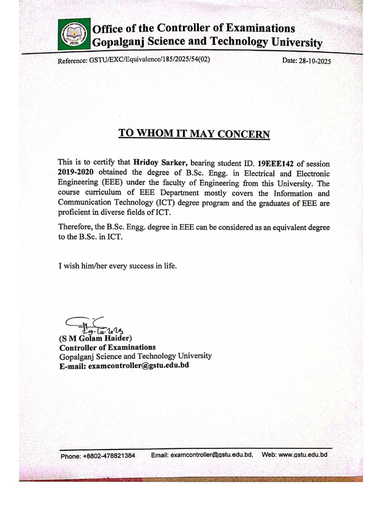 ICT Equivalent Certificate | PDF