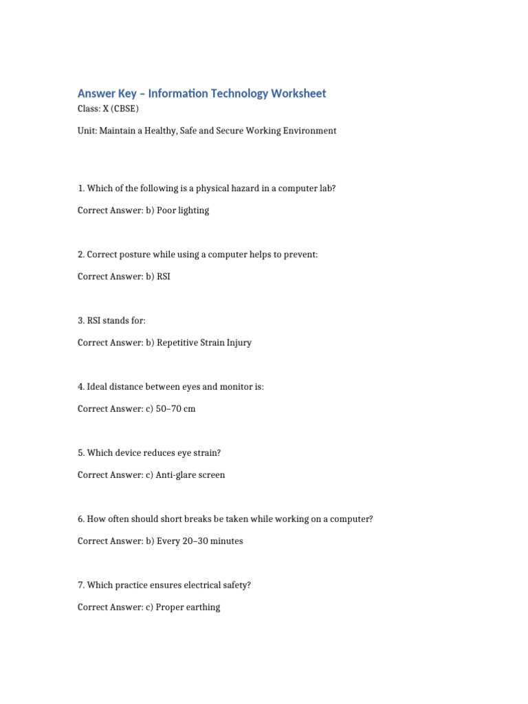 Class 10 IT Worksheet Answer Key | PDF