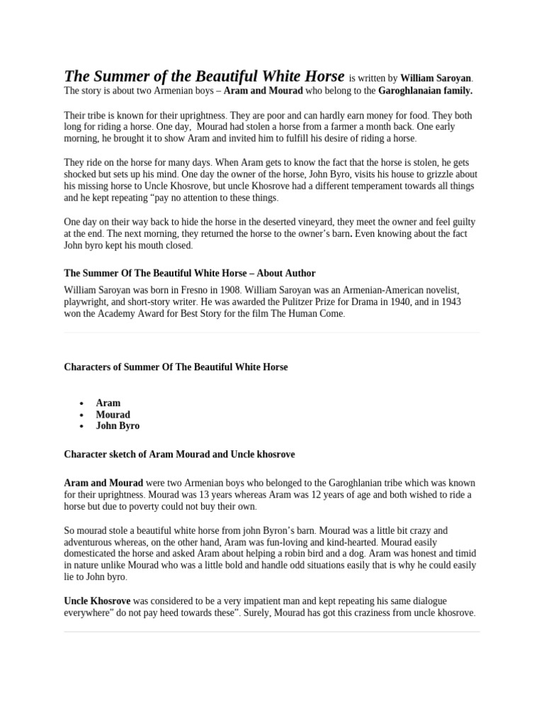 The Summer of the Beautiful White Horse | PDF