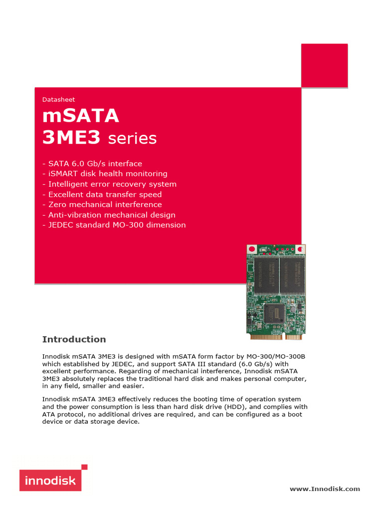 Innodisk MSATA 3ME3 Datasheet 0922 | PDF | Hard Disk Drive | Computer Data