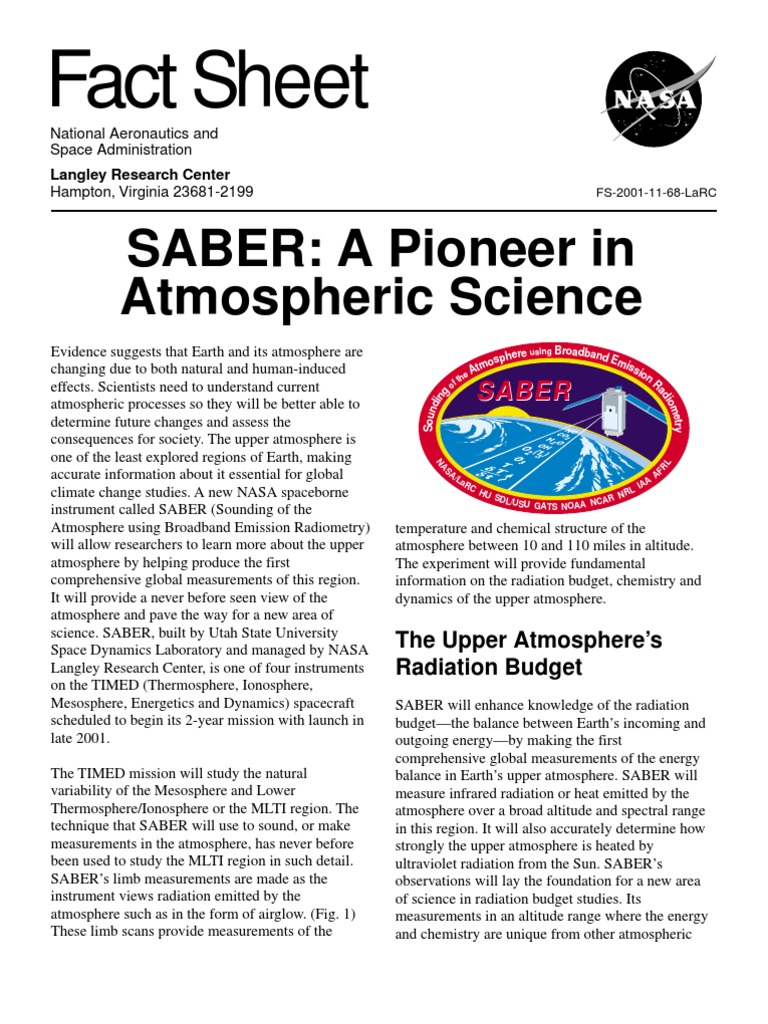 NASA: 70896main SABER | PDF | Atmosphere Of Earth | Atmosphere