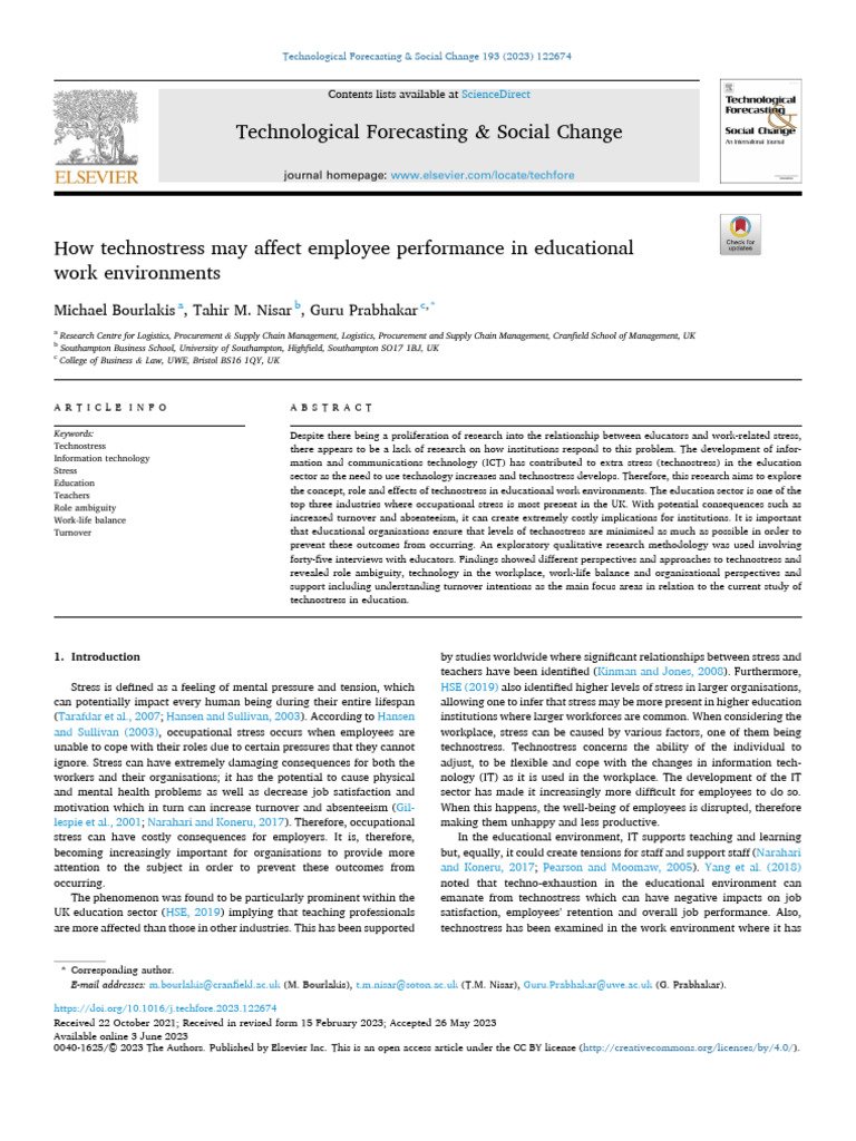 How Technostress May Affect Employee Performance in Educational | PDF ...