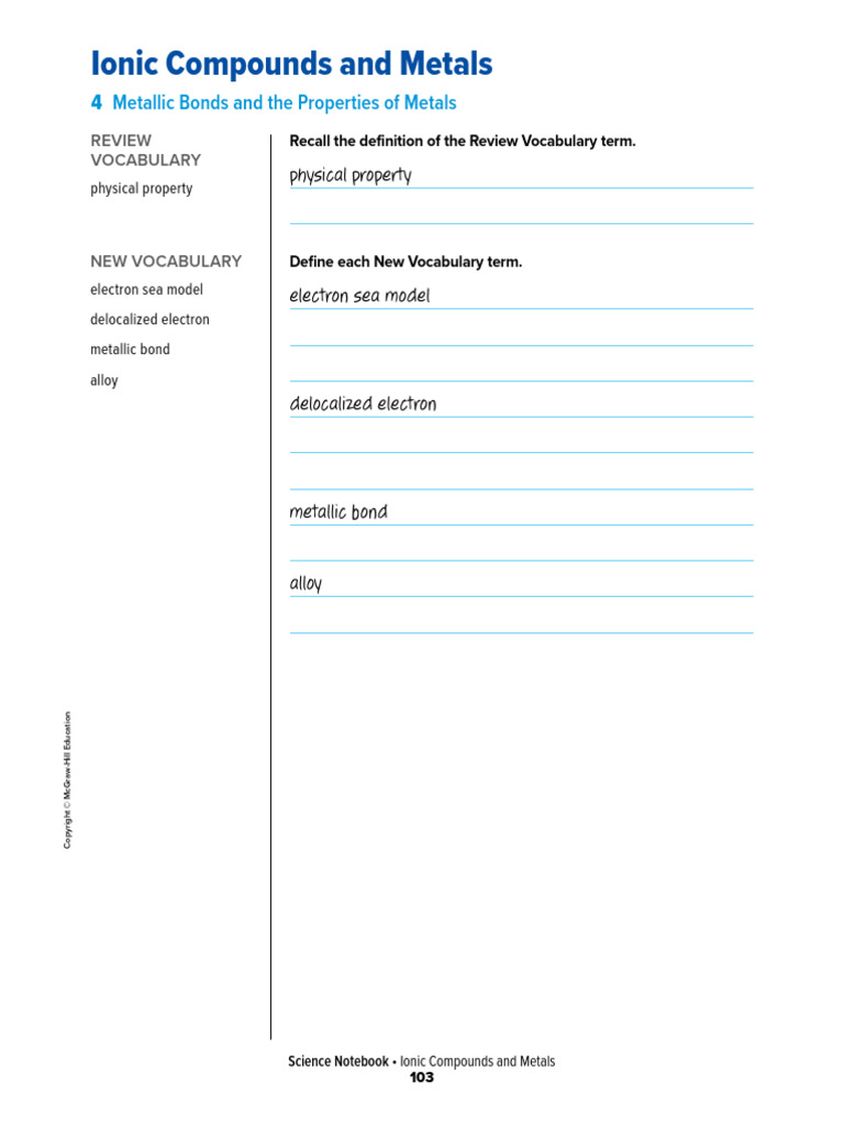 Science Notebook_ Metallic Bonds and the Properties of Metals | PDF ...