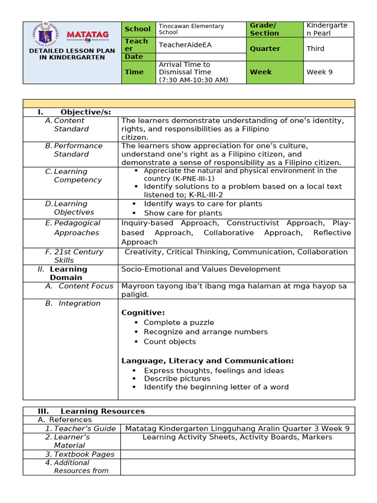 Q3.Week 9. Day 4. CO Detailed Lesson Plan. Complete Blocks of Time ...