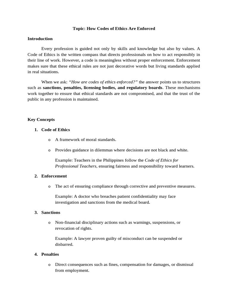 How Codes of Ethics Are Enforced 6 | PDF | Confidentiality | Teachers
