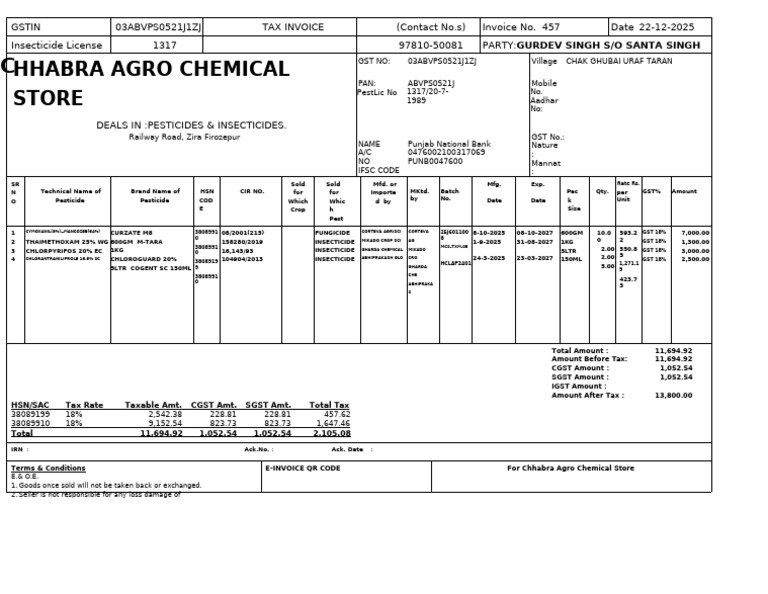 Gurdev Singh Invoice (1) | PDF | Pesticide | Pest Control