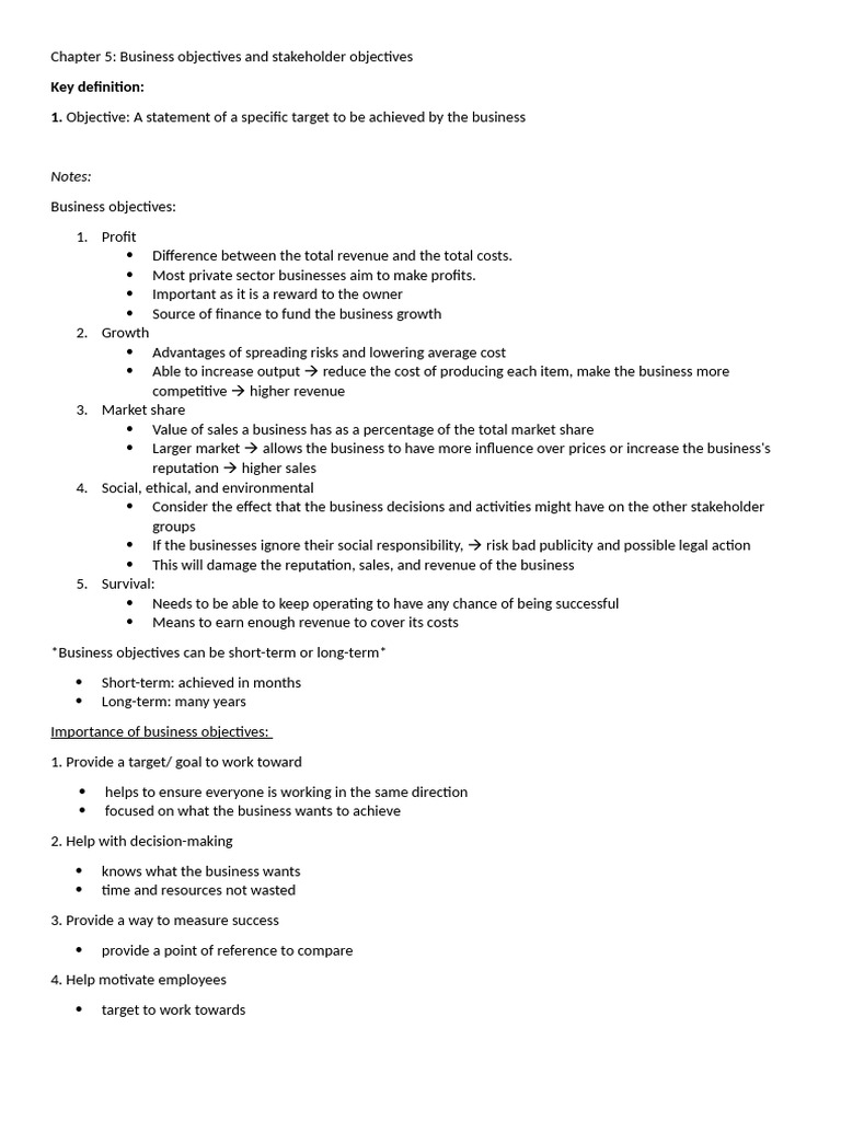 Chapter 5 - Business Objectives and Stakeholder Objectives | PDF ...
