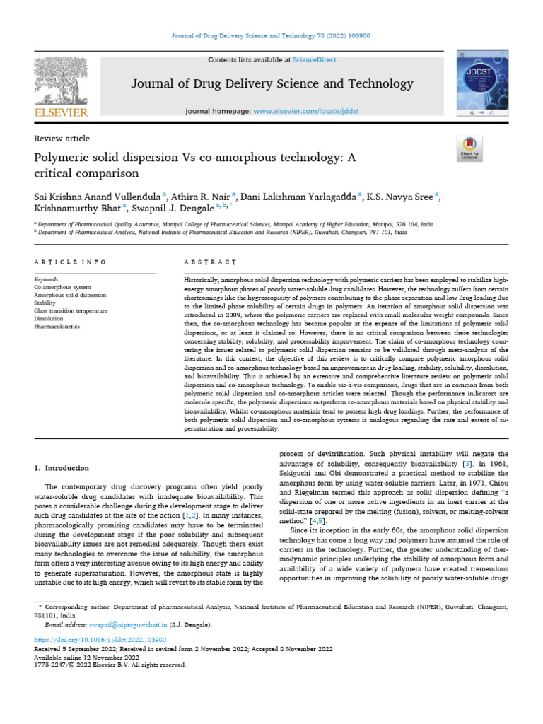 Co Amorphous Vs Solid Dispersion | PDF | Polymers | Solubility