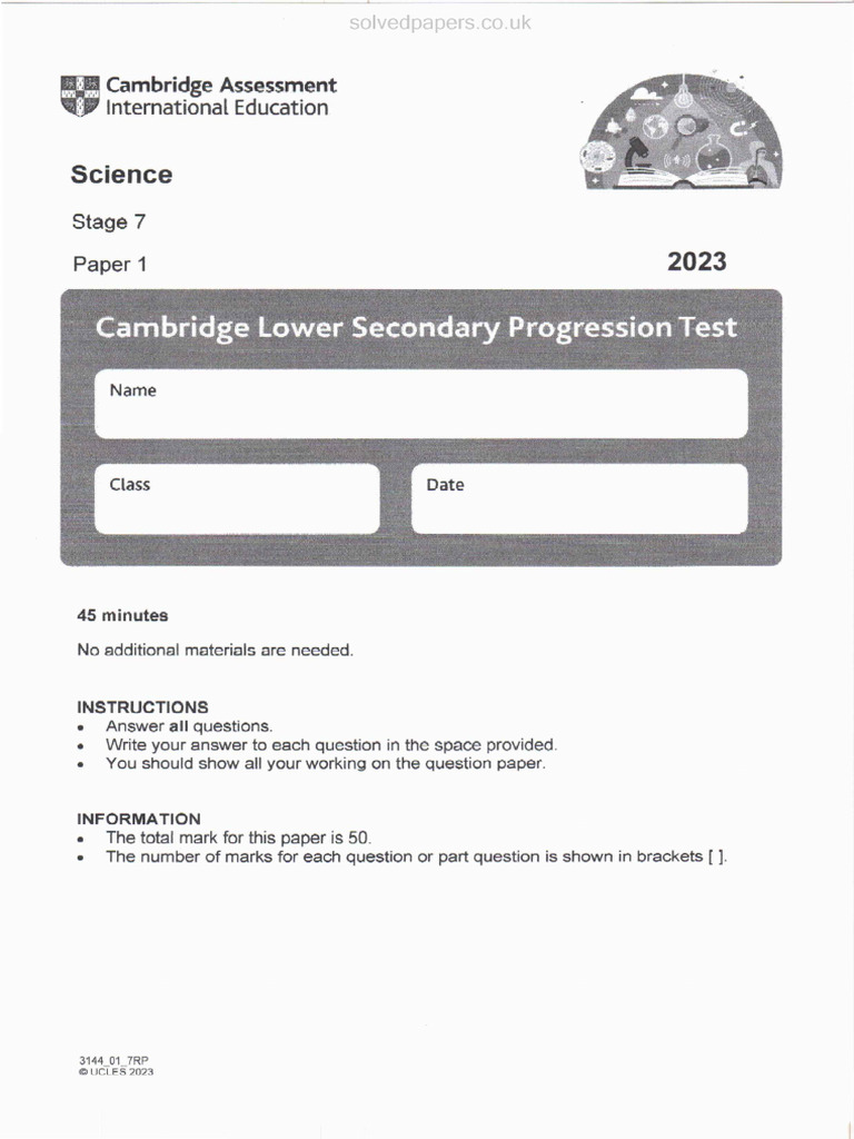 Stage 7 Science P1 2023 Solved | PDF
