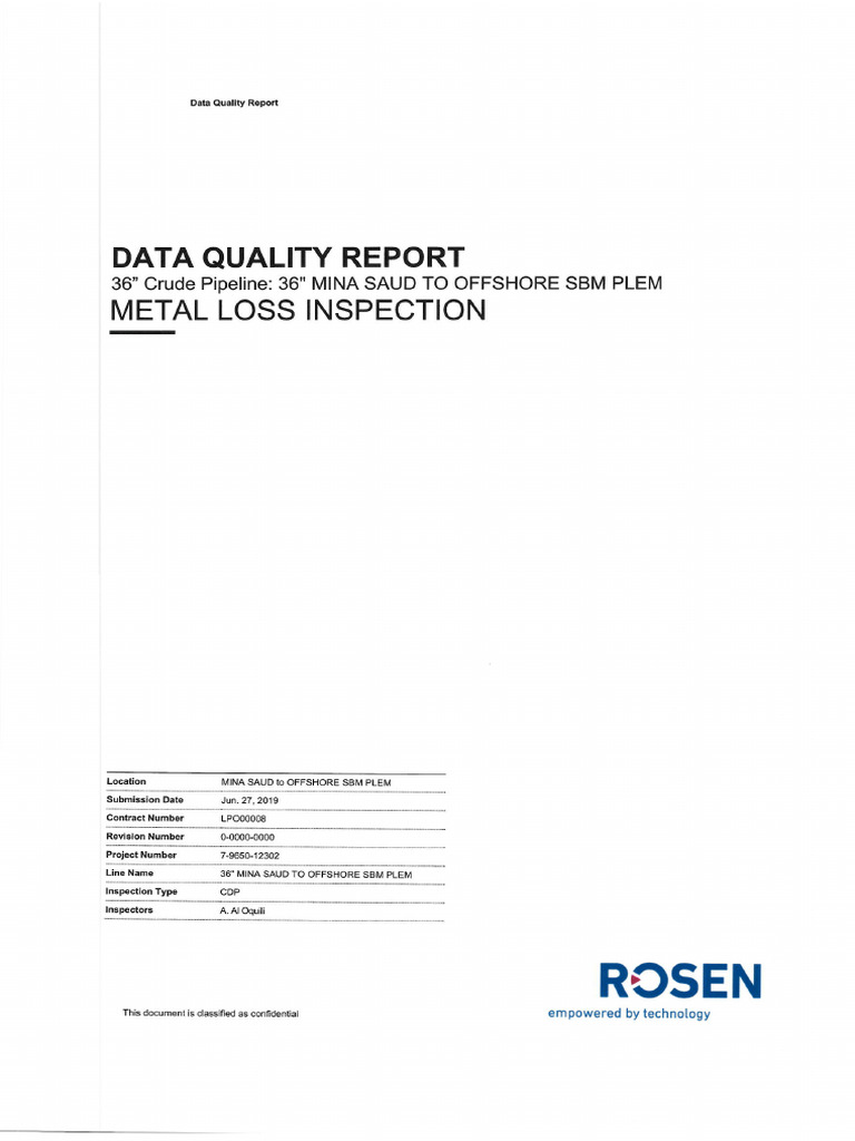 Inspection Report for 36 Inch Subsea Pipeline by ROSEN | PDF