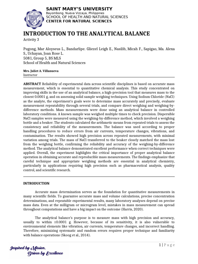 3introduction To The Analytical Balance | PDF | Weighing Scale | Experiment