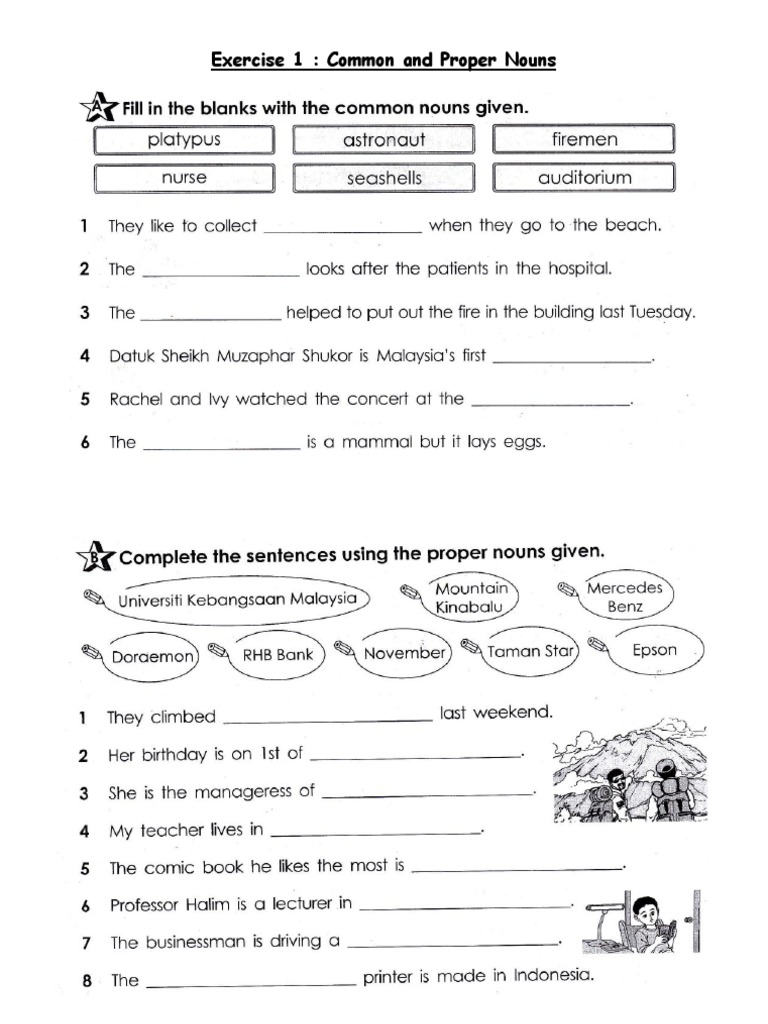 Common vs. Proper Nouns Exercise | PDF | Science & Mathematics