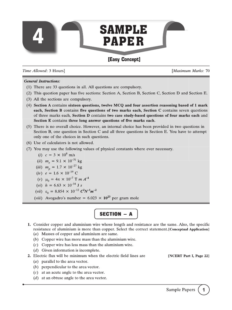 Cbse Cl12 Ead Physics 2026 Edition Easy Paper 4 | PDF