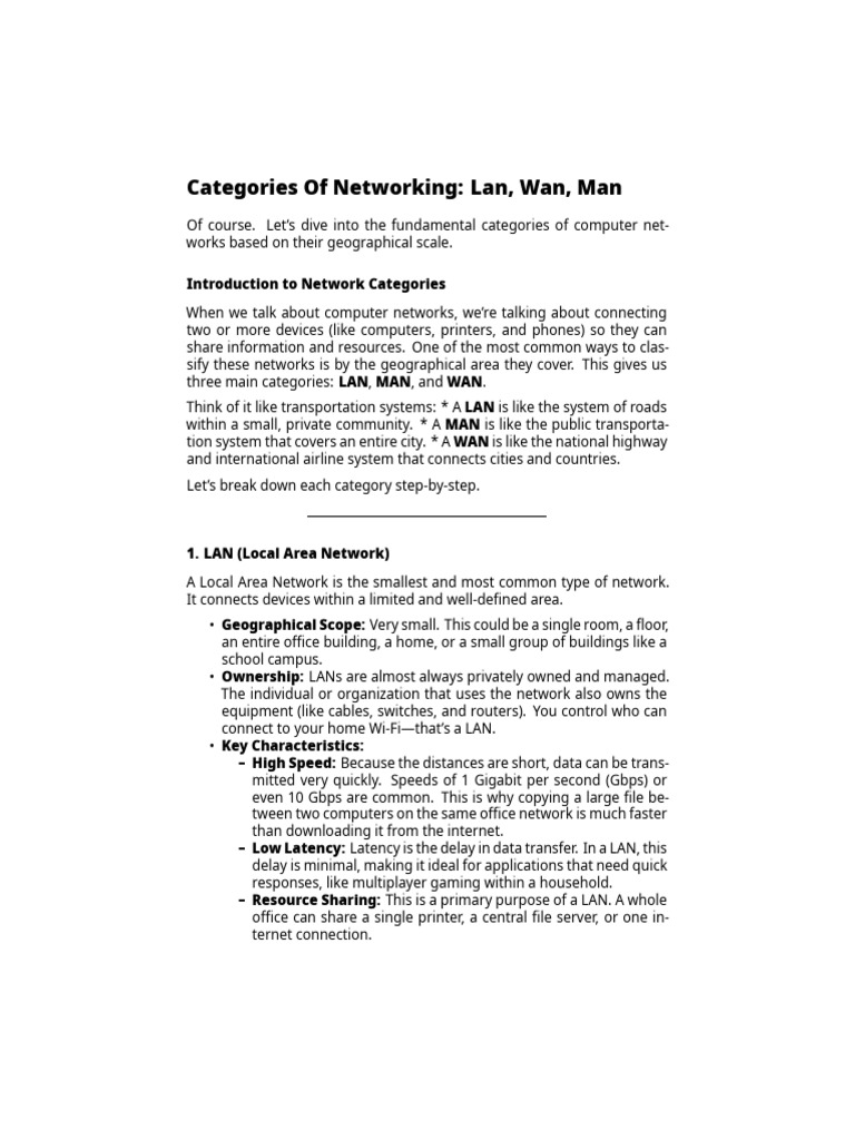 Categories of Networking LAN WAN MAN | PDF | Local Area Network ...