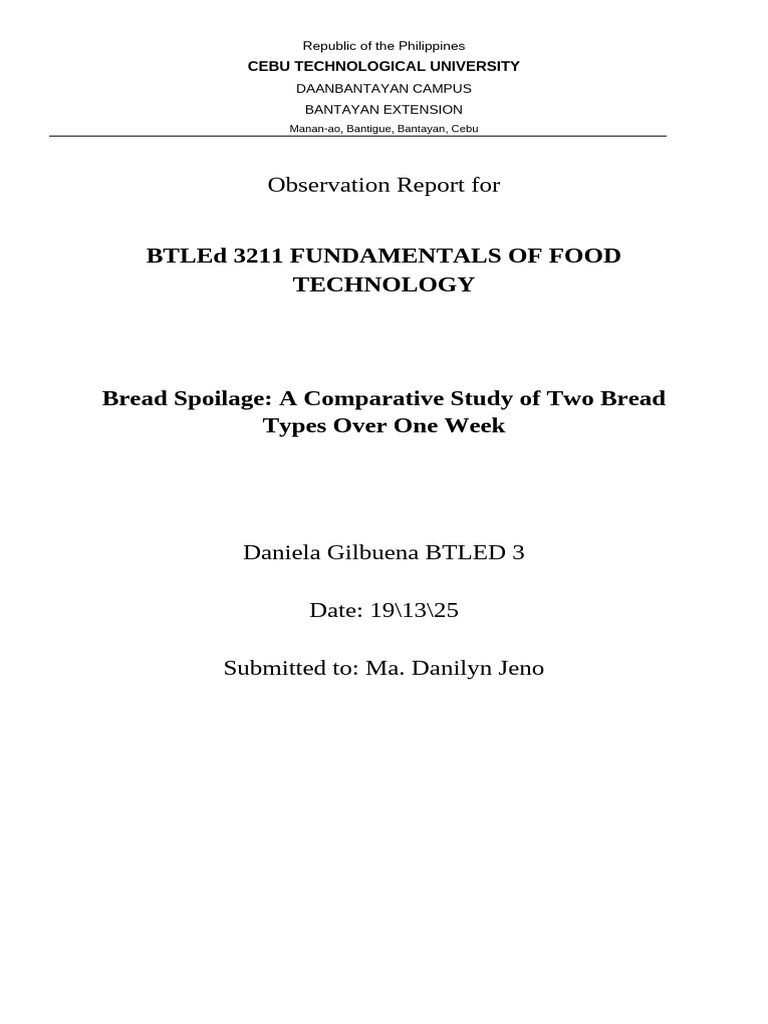 Observation Report Bread Observation Techniques BTLED 3211.DANIELA ...