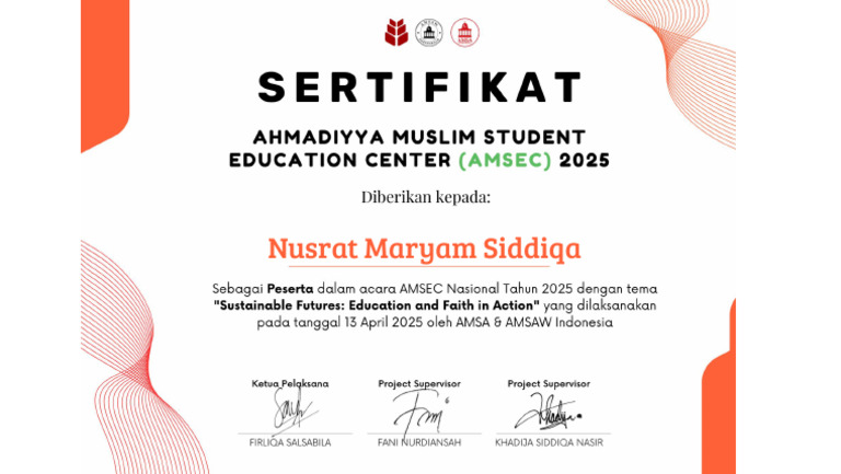 E-Certificate Nusrat Maryam Siddiqa | PDF