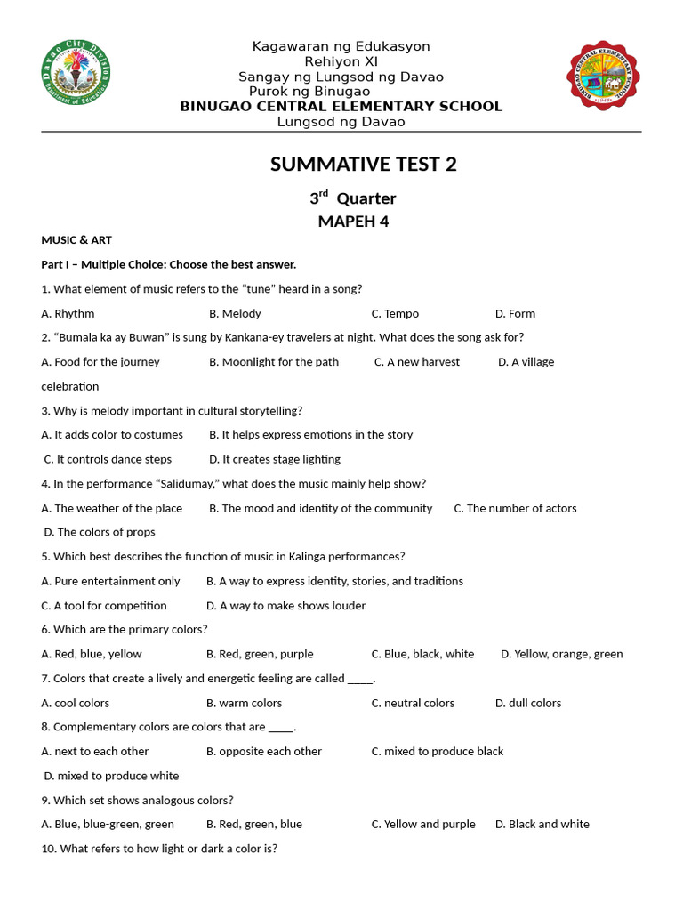 MAPEH Summative 2 | PDF | Nutrients | Foods