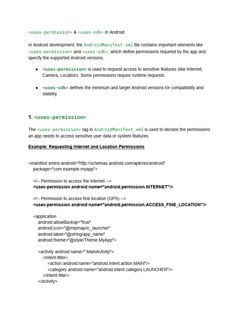Uses-Permission & Uses-Sdk in Android | PDF | Android (Operating System ...