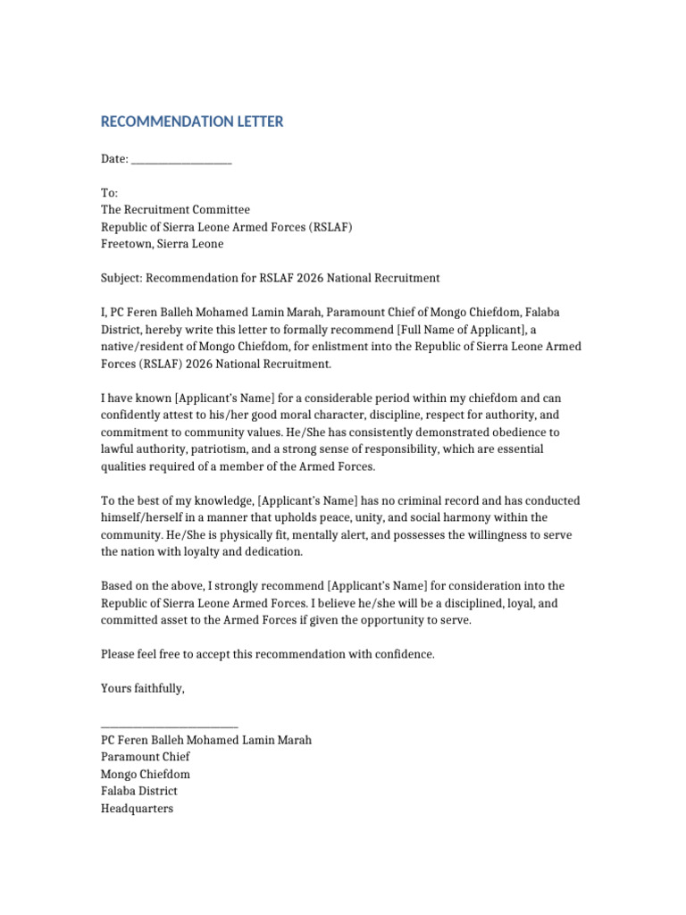 RSLAF 2026 Recommendation Letter-1 | PDF