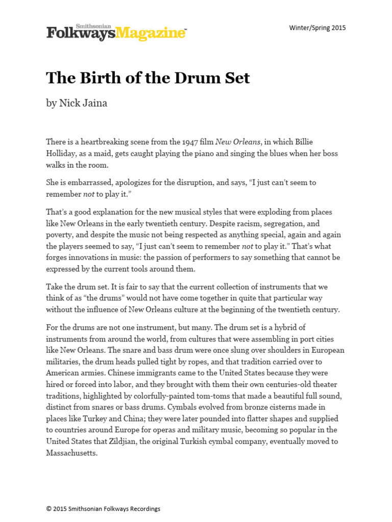 The Birth of the Drum Set | PDF | Drum Kit | Jazz