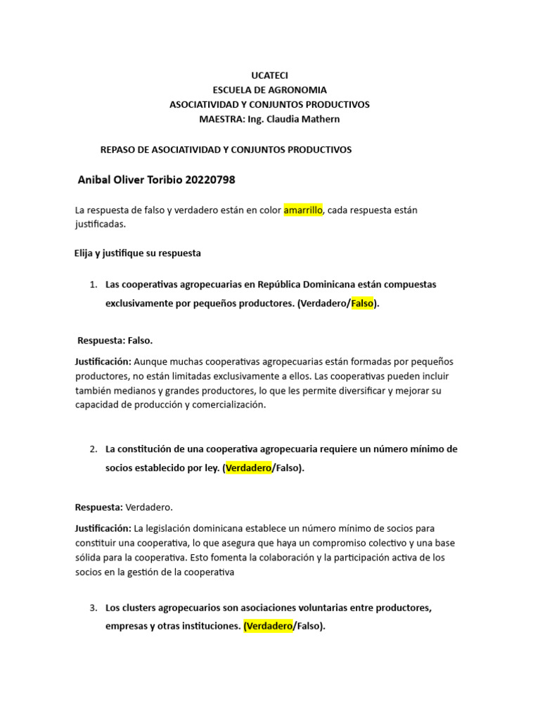 Repaso Para El Examen Final | PDF | Cooperativa | Agricultura
