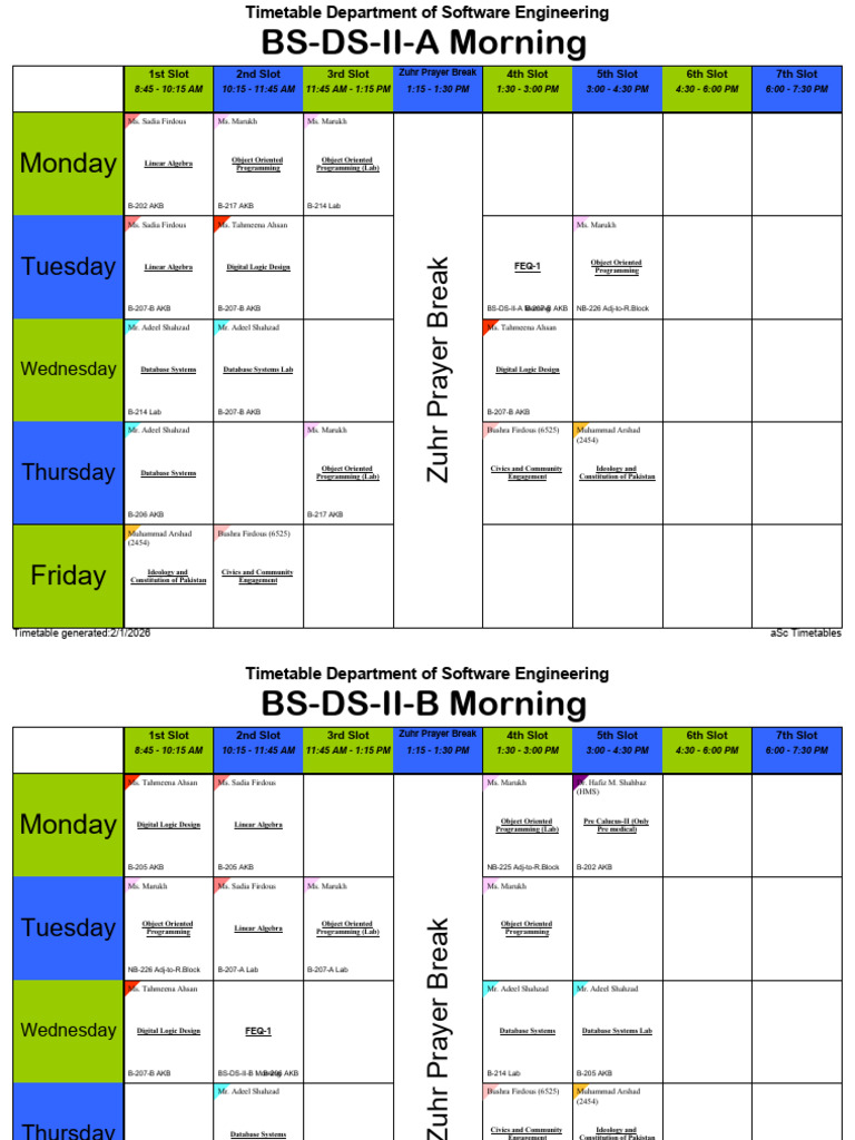 BS-Data Science Classwise Timetable Spring-2026 SE (Ver-1) | PDF