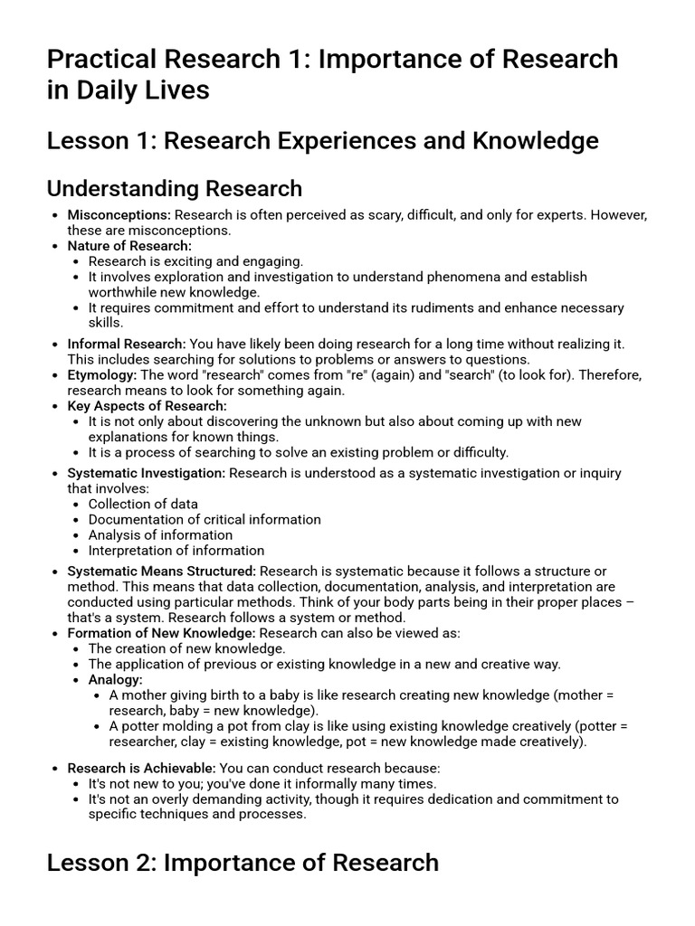 Practical Research 1: Importance of Research in Daily Lives: Lesson 1 ...
