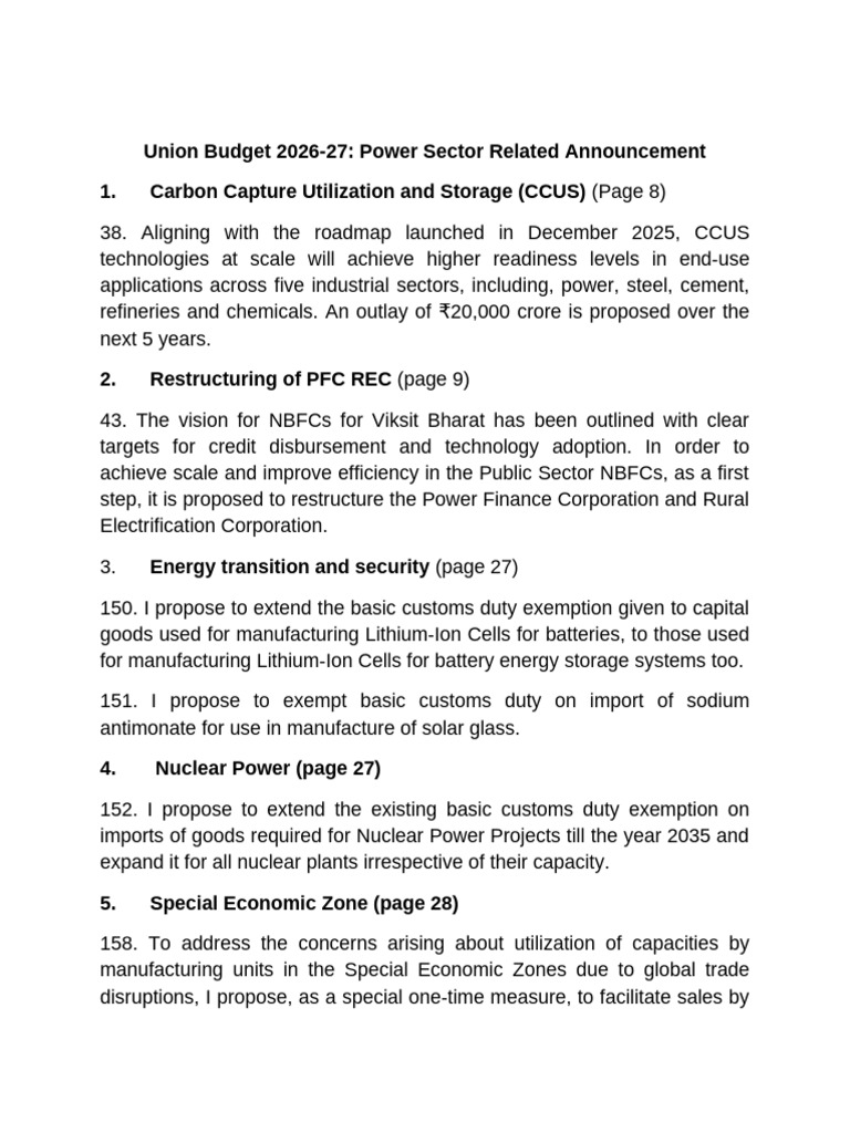 Budget 2026-27 - Power Sector | PDF