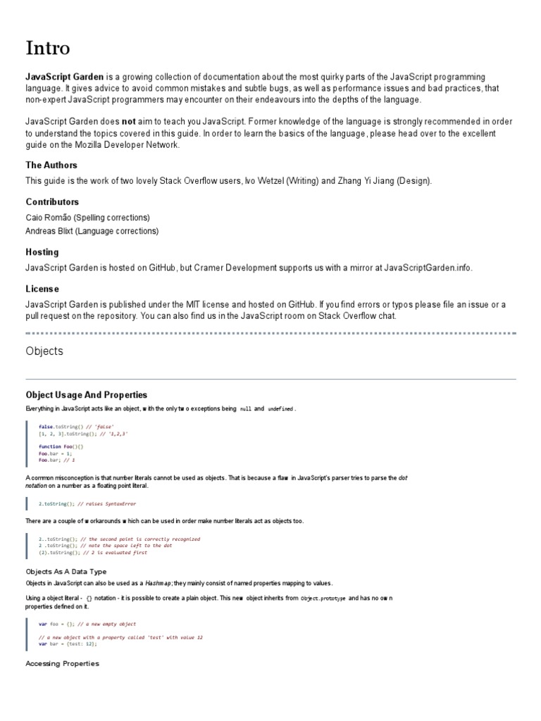 JavaScript Garden | PDF | Scope (Computer Science) | Parameter (Computer Programming)