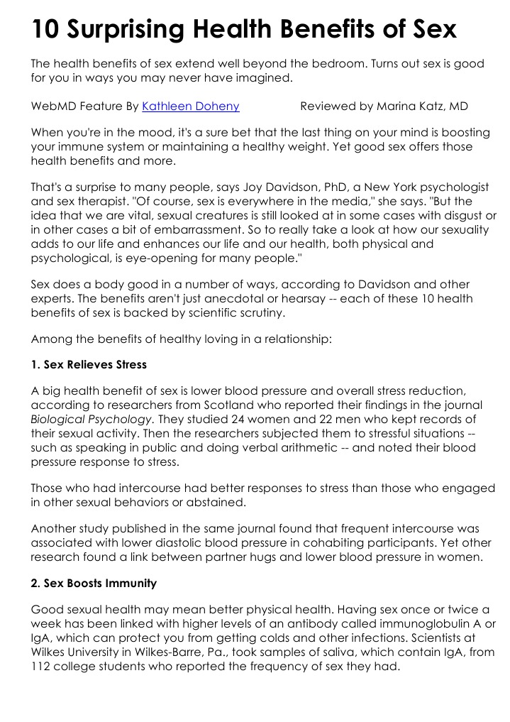 10 Surprising Health Benefits Of Sex Pdf Sexual Intercourse Human
