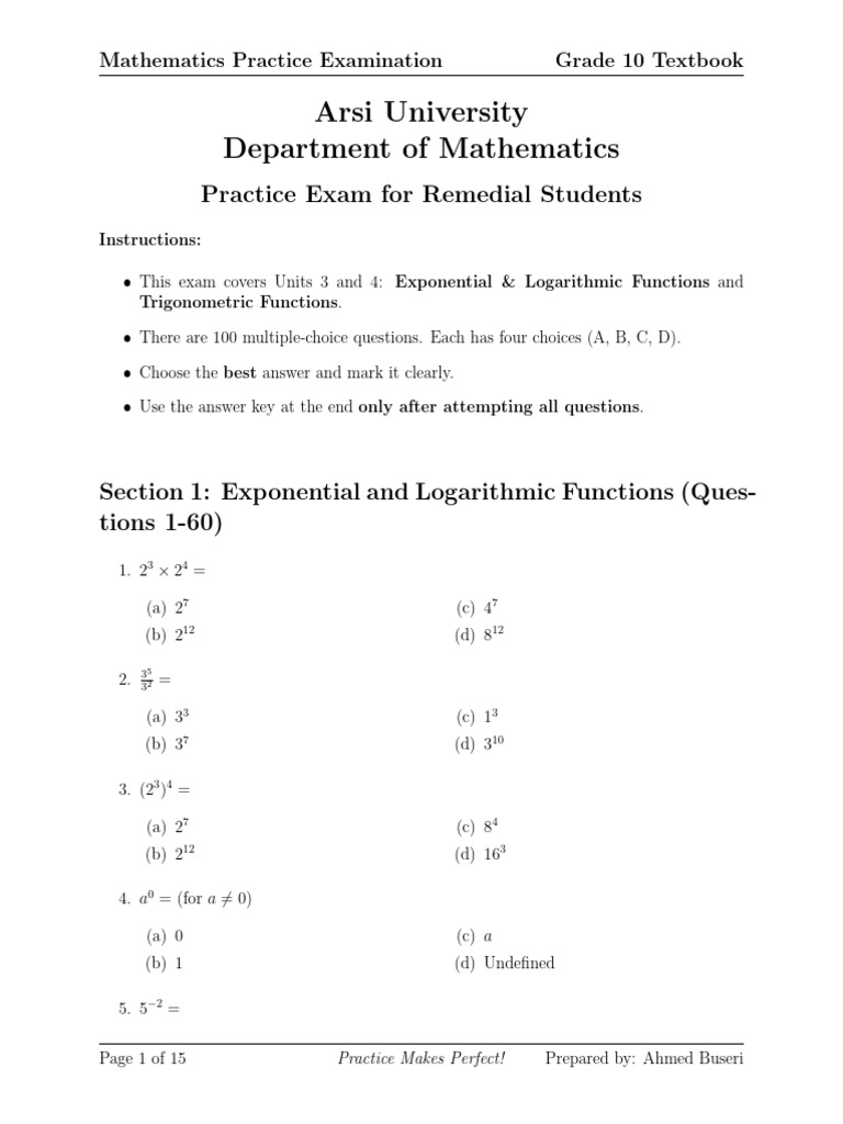 Remedial Practice Examination G-10 Unit 3 and 4, 2018 EC | PDF ...