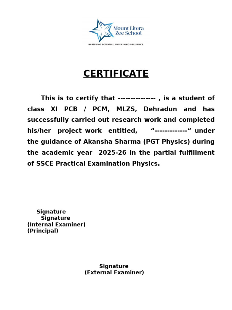 Certificate Class 12 | PDF