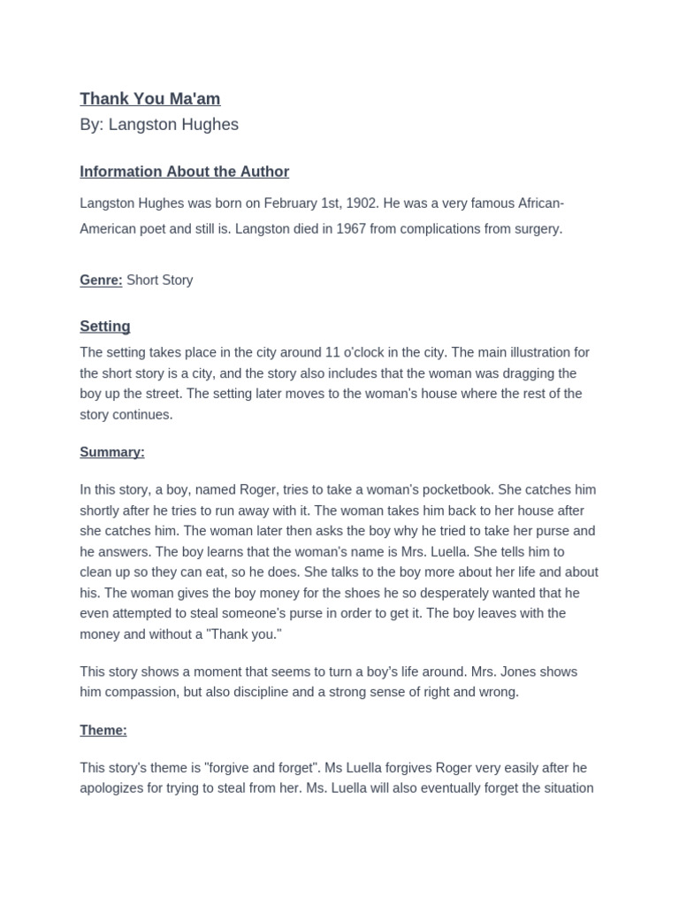 Thank You Maam - Notes | PDF