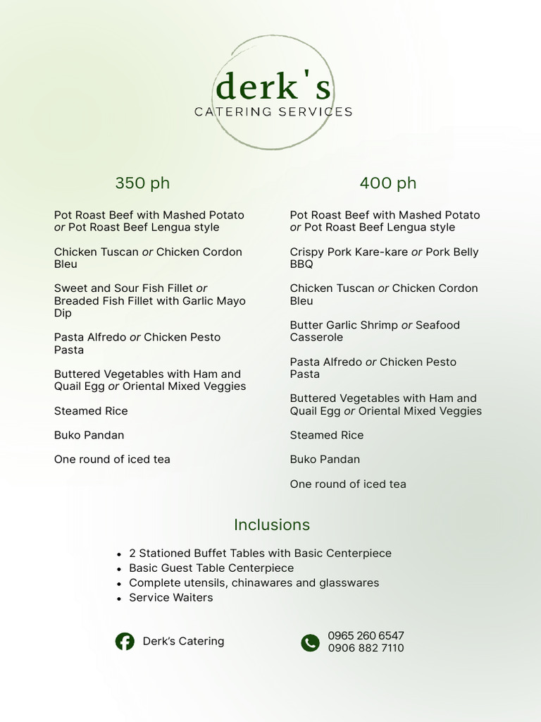 Derks Catering Menu | PDF
