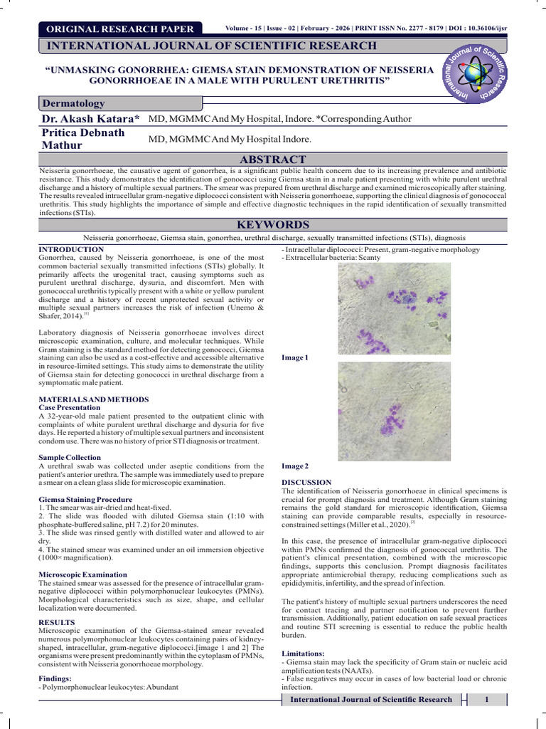 Unmasking Gonorrhea Giemsa Stain Demonstration of Neisseria Gonorrhoeae ...