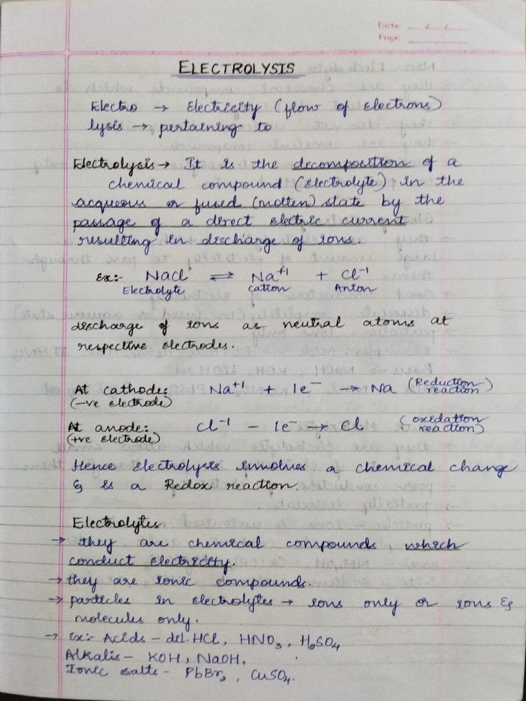 Electrolysis and Metallurgy Notes | PDF | Physical Sciences | Materials